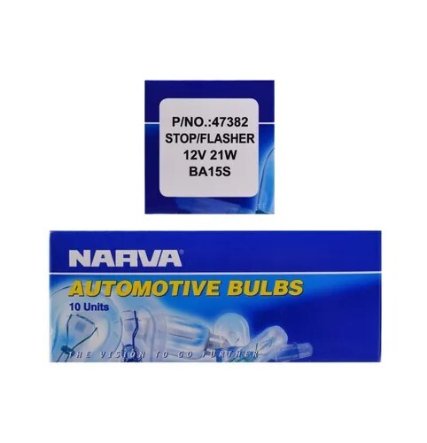 Narva 47382: 12V 21W P21W BA15S Incandescent Globes (10pk)