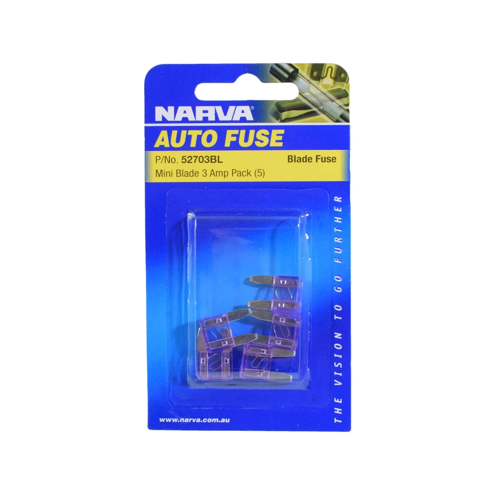 Narva 52703BL - Mini Blade Fuse 3A Blister 5-Pack | 32V Automotive
