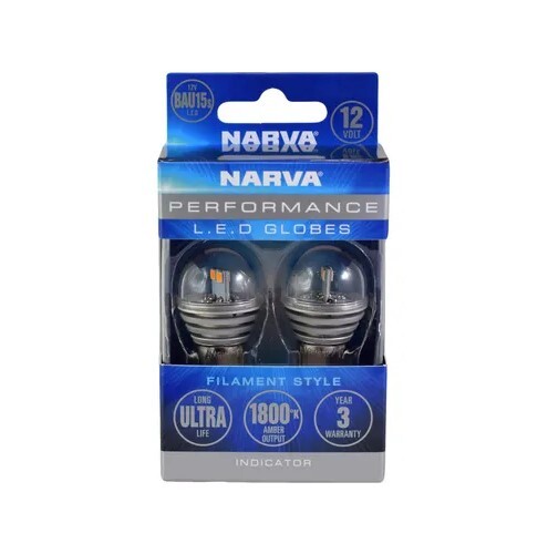 Narva 18232BL: 12V BAU15S LED IND Globes 1800K Amber (2pk)